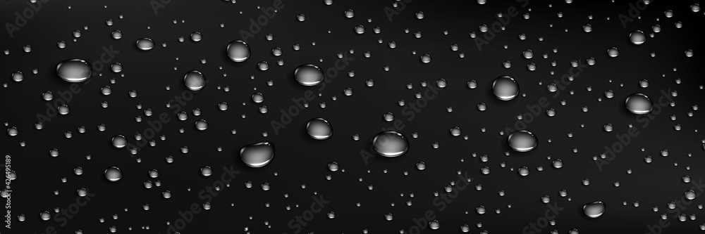 Condensation water drops on dark background. Rain droplets at window ...