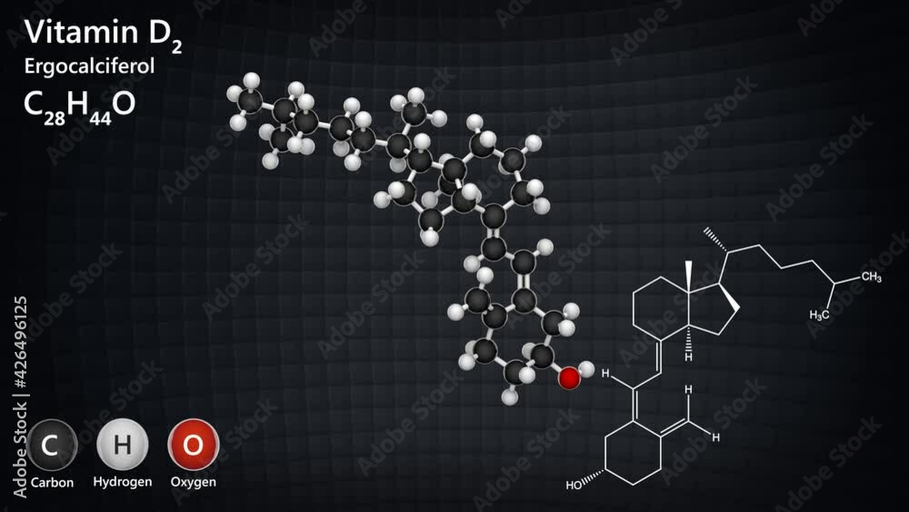 Chemical structure of Vitamin D2 (Ergocalciferol). Also known as ...