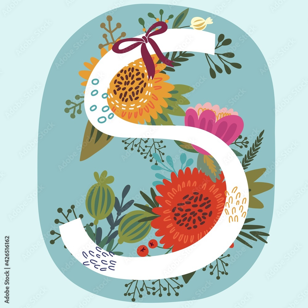 Vector hand drawn Floral monogram with vintage amazing flowers! Letters ...
