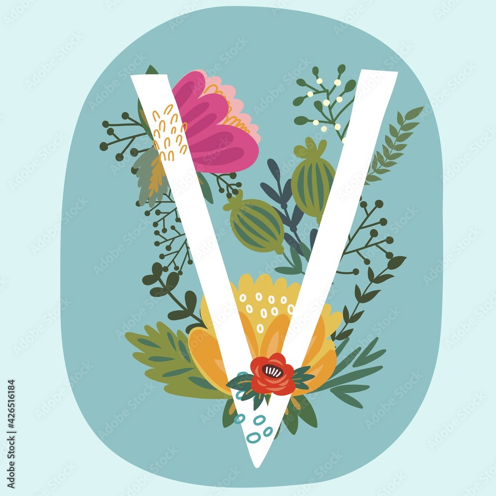 Vector hand drawn Floral monogram with vintage amazing flowers! Letters ...