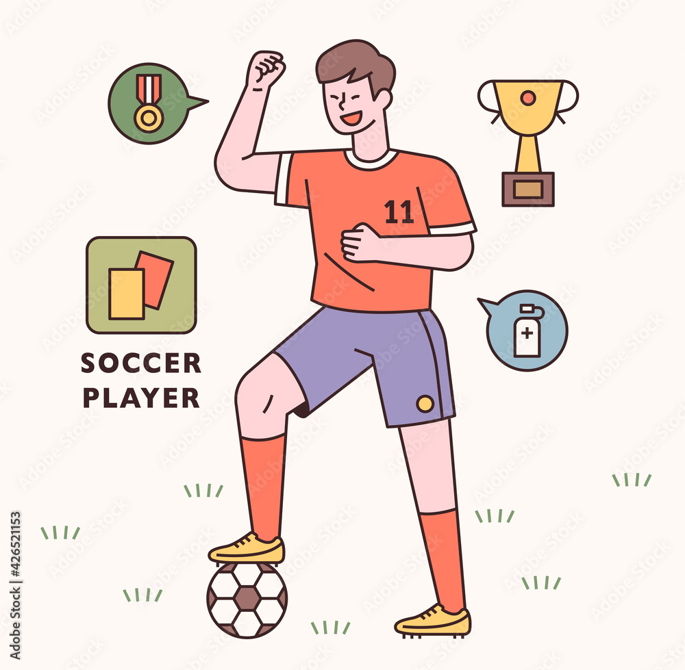 Soccer player character and icon set. flat design style minimal vector ...