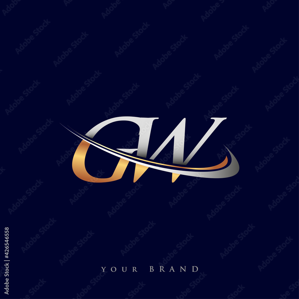 GW initial logo company name colored gold and silver swoosh design ...