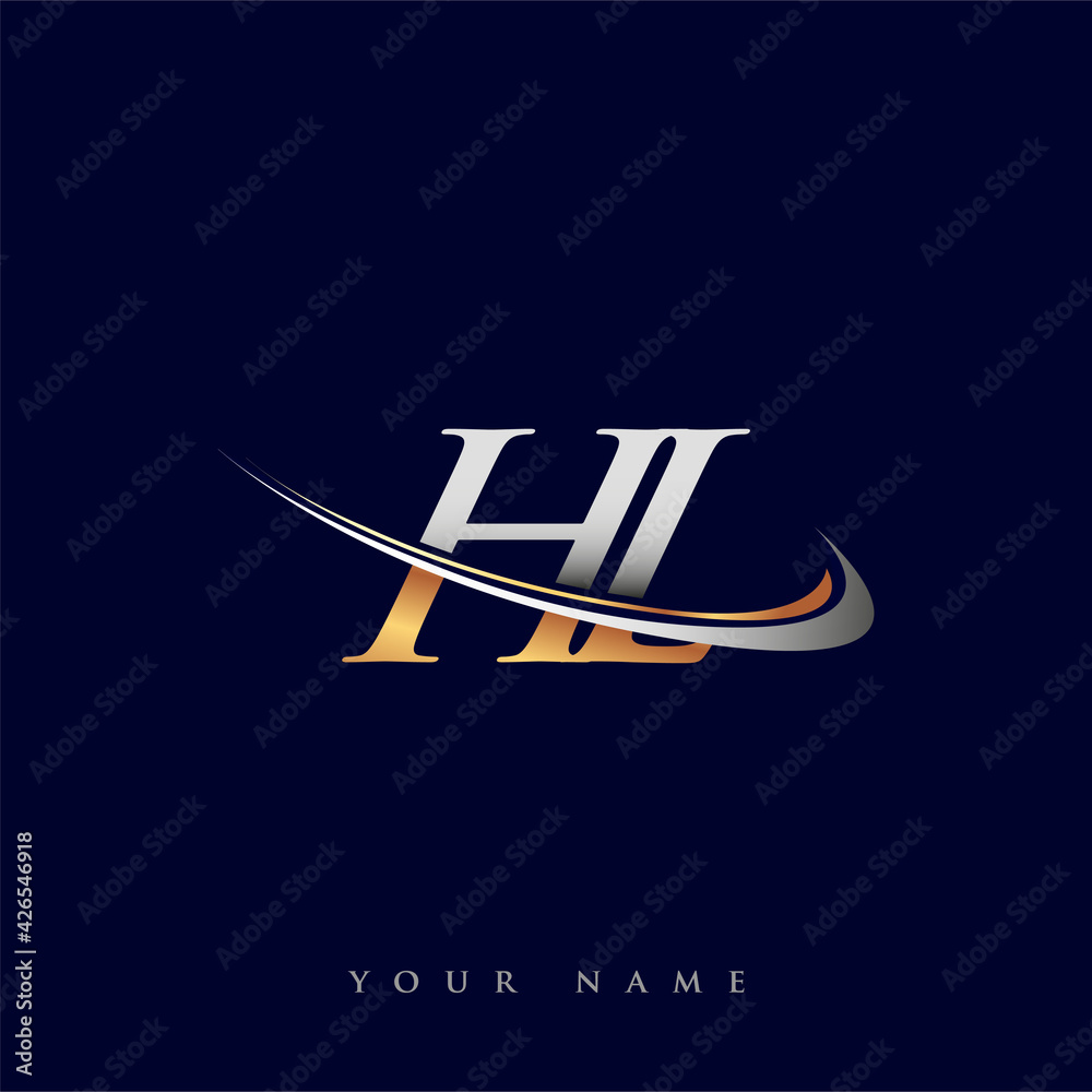 HL initial logo company name colored gold and silver swoosh design ...
