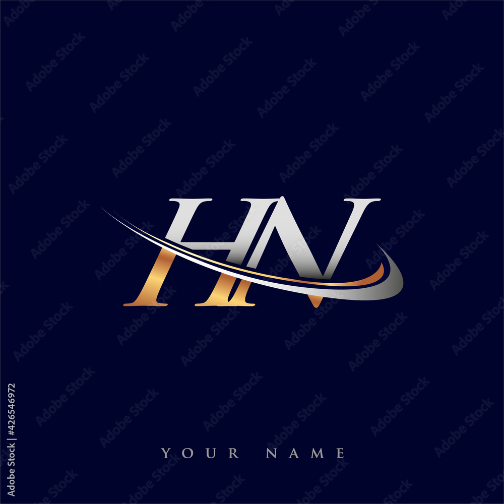HN initial logo company name colored gold and silver swoosh design ...