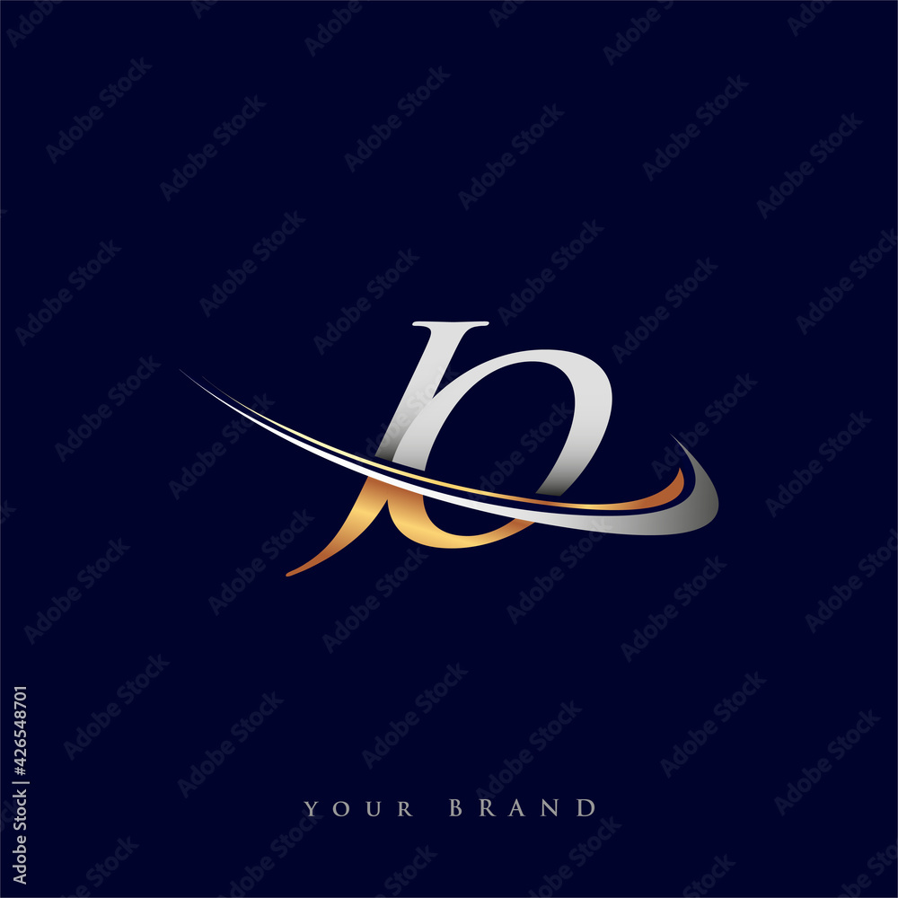JO initial logo company name colored gold and silver swoosh design ...