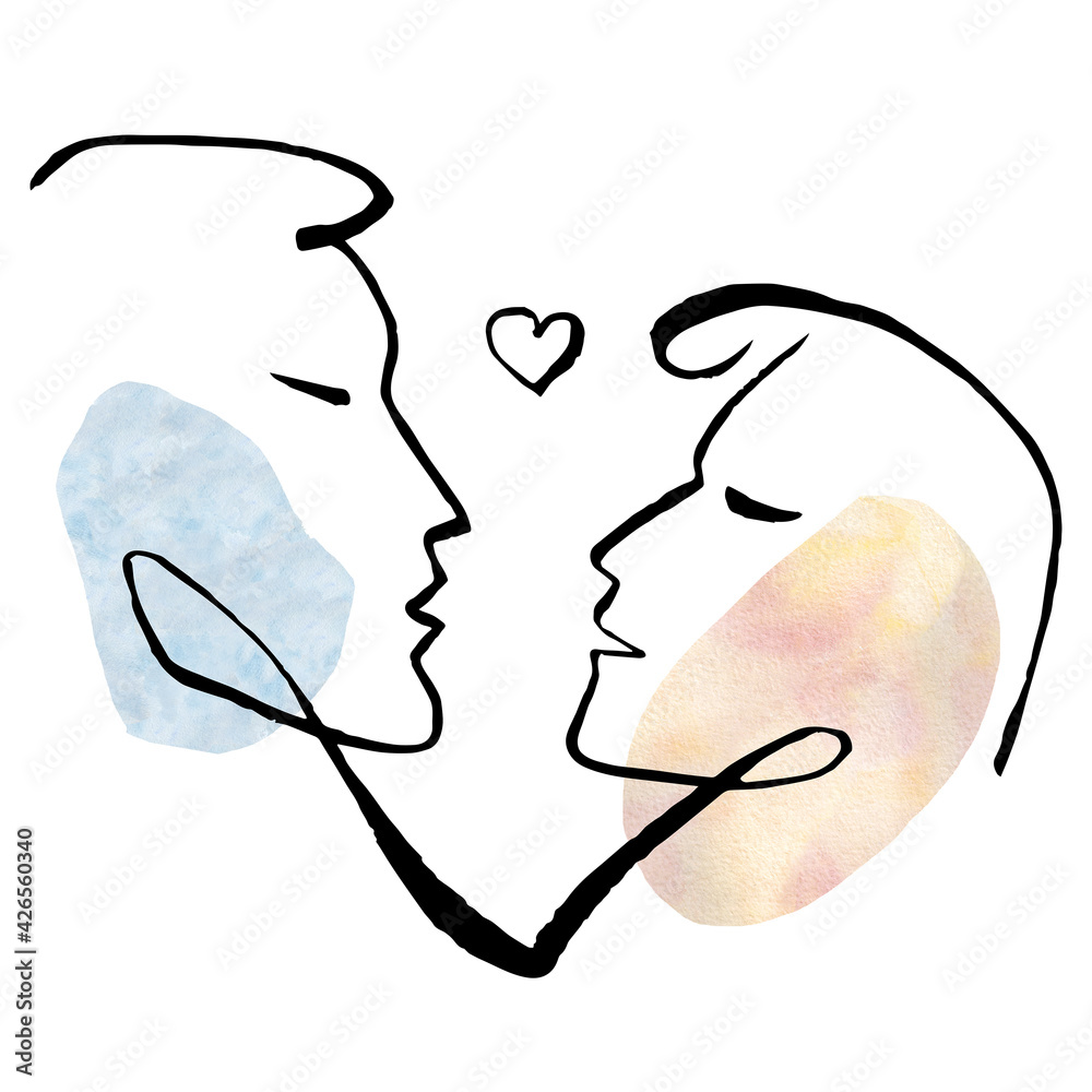 Abstract face line art. Couple and kissing man and women illustration ...