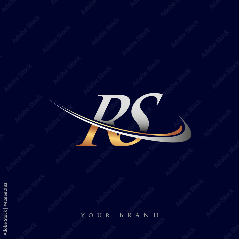 RS initial logo company name colored gold and silver swoosh design ...
