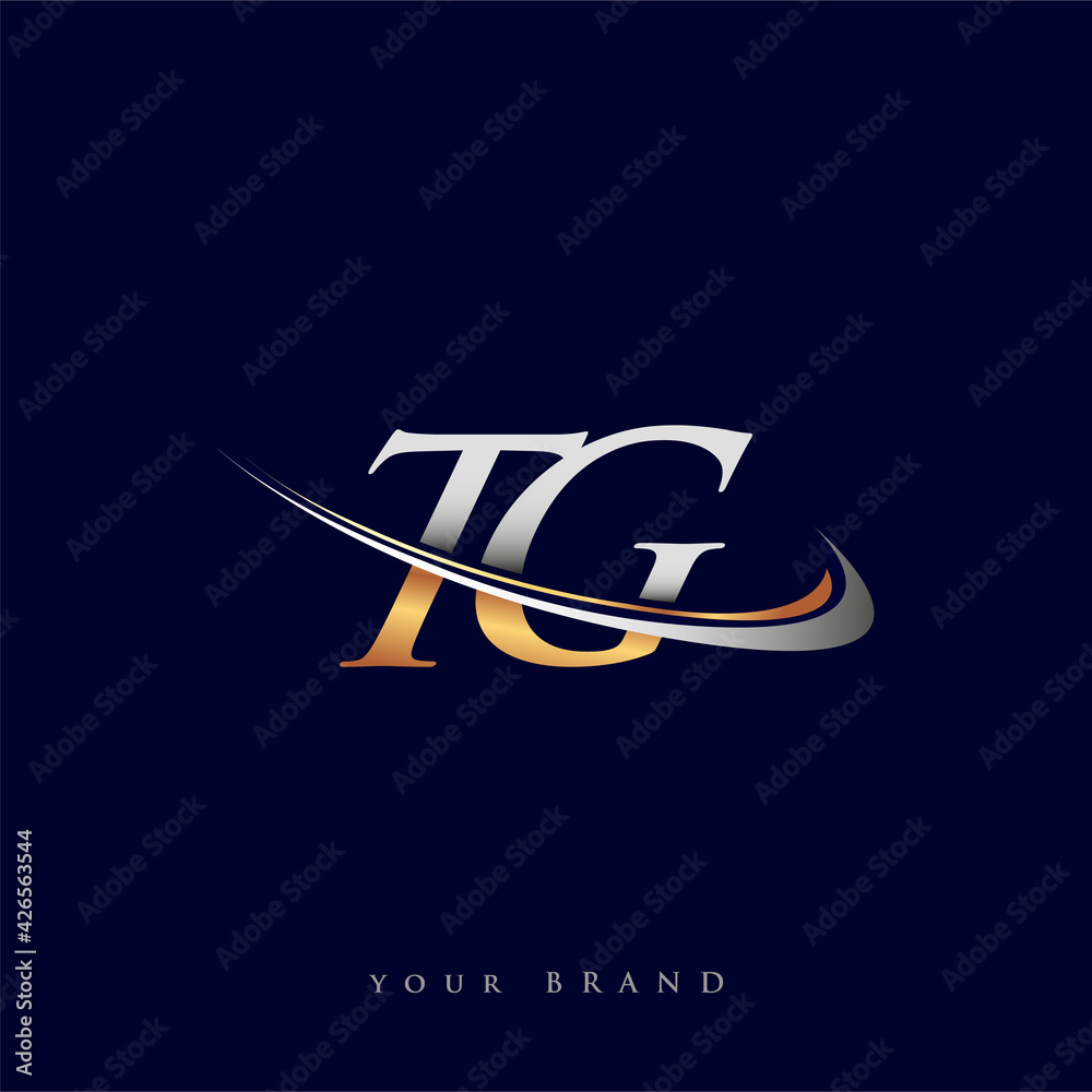 TG initial logo company name colored gold and silver swoosh design ...