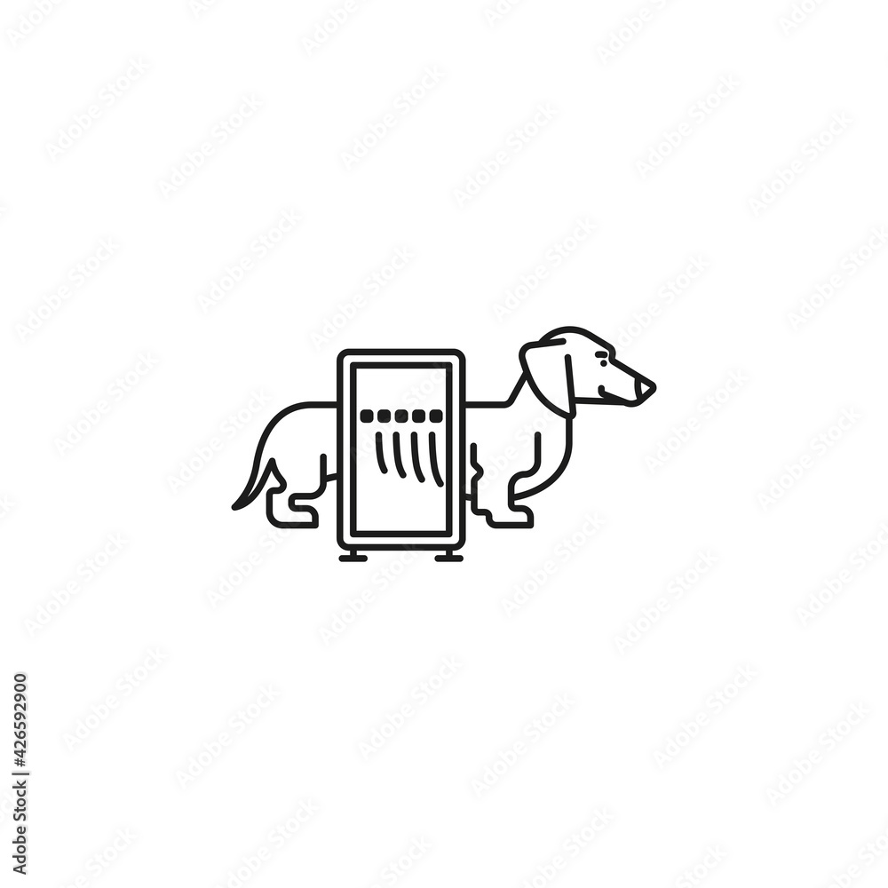 Taking an X-ray image of a Dachshund vector line icon. Medical ...