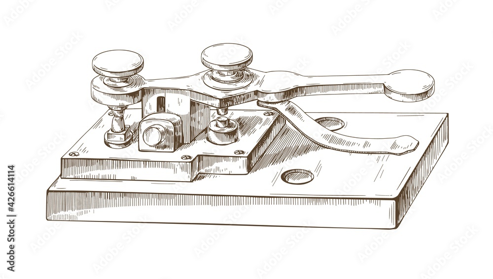 Sketch of old telegraph machine in vintage style. Antique Morse code ...