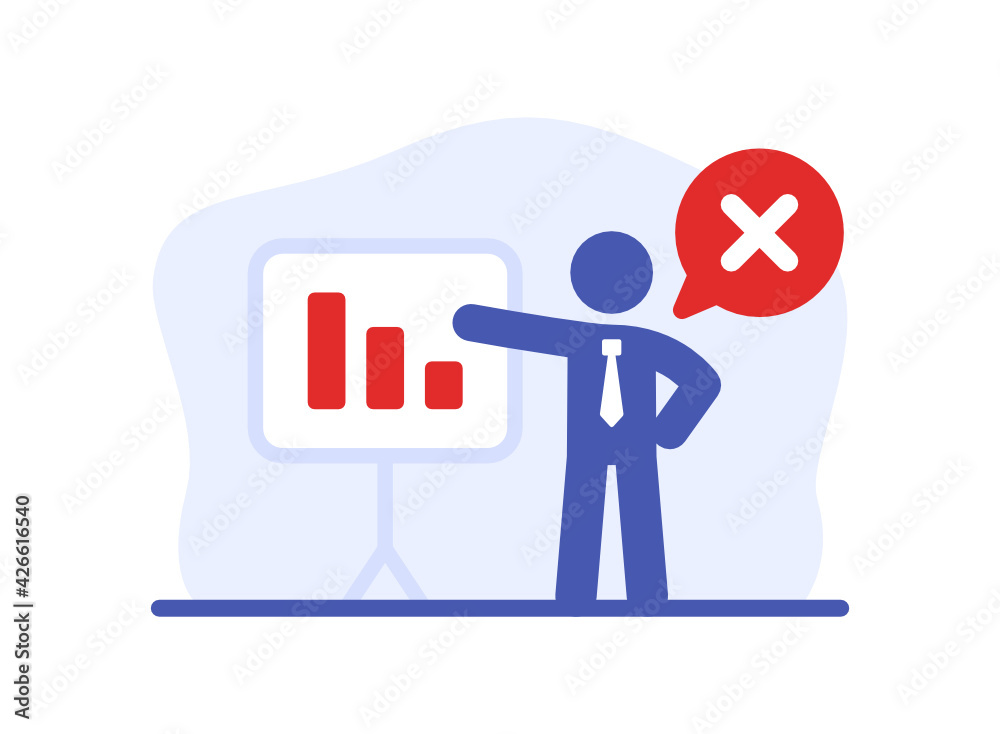 Business failure icon vector illustration. Decreasing graph for wrong ...