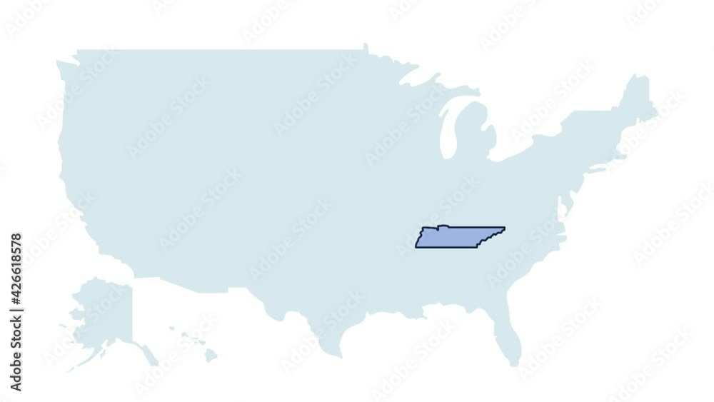 US tennessee state map animation. United states of America country ...