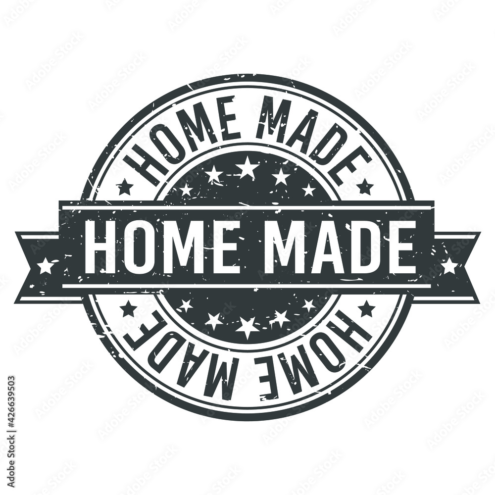 Home Made Stamp Grunge Icon. Ribbon Symbol Handmade Family Production ...