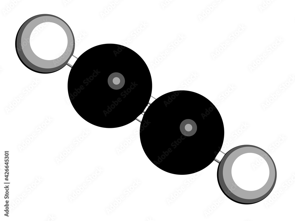 Acetylene (ethyne) molecule. Used in oxy-acetylene welding. 3D ...
