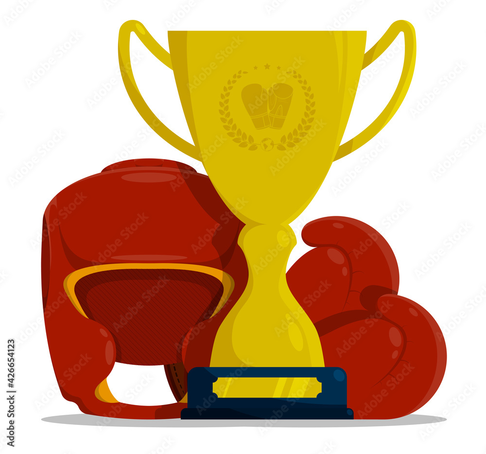 Prize sports cup with boxing gloves and protective boxing helmet for ...