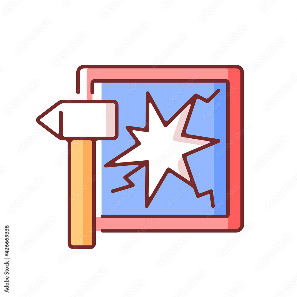 Break glass in case of emergency RGB color icon. Equipment for ...