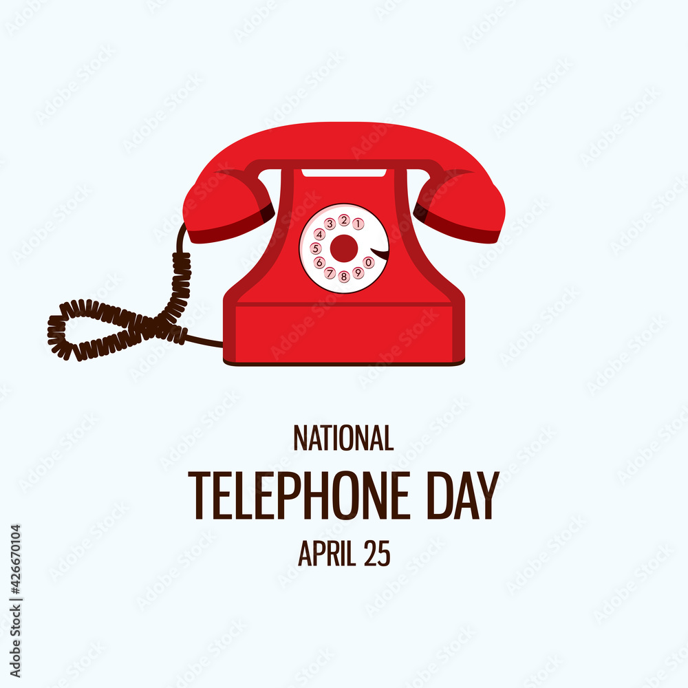 National Telephone Day vector. Old red landline telephone icon vector ...