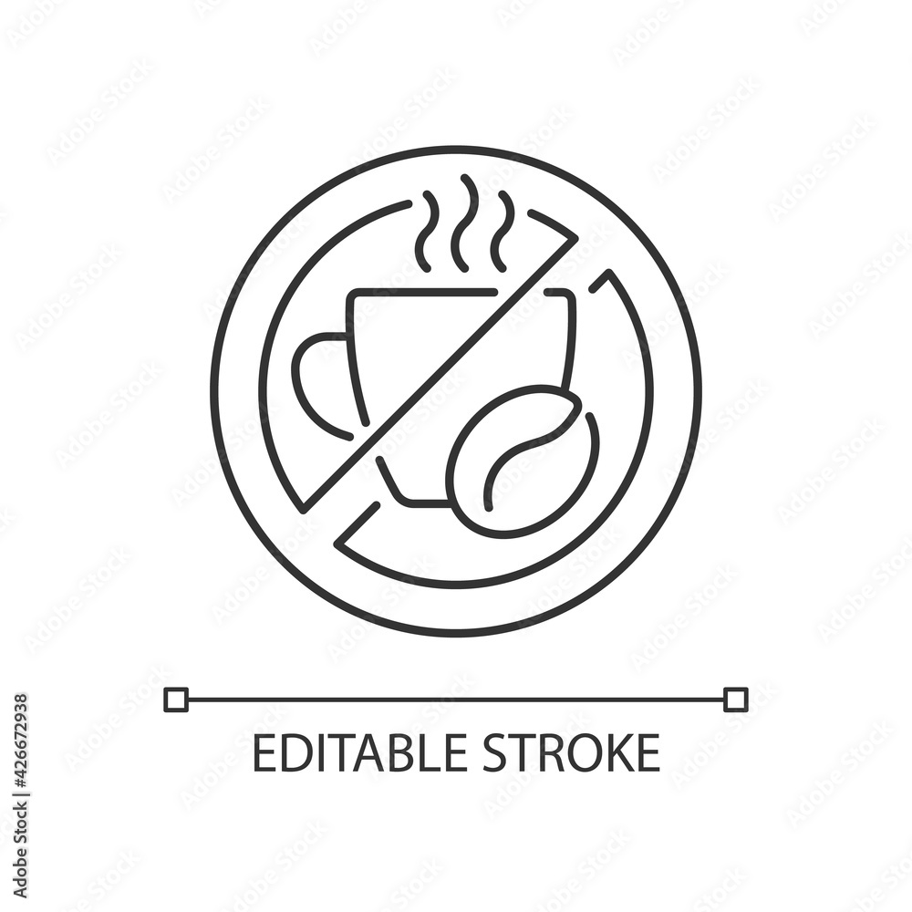 No caffeine linear icon. Limit coffee intake. Dietary drink. Avoid ...