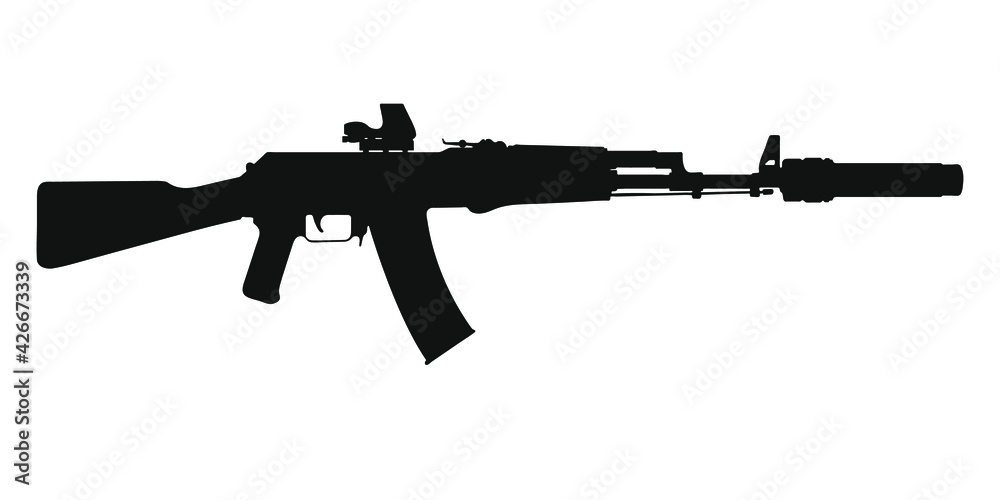 Russian assault rifle AK-47 with silencer. silhouette Stock Vector ...