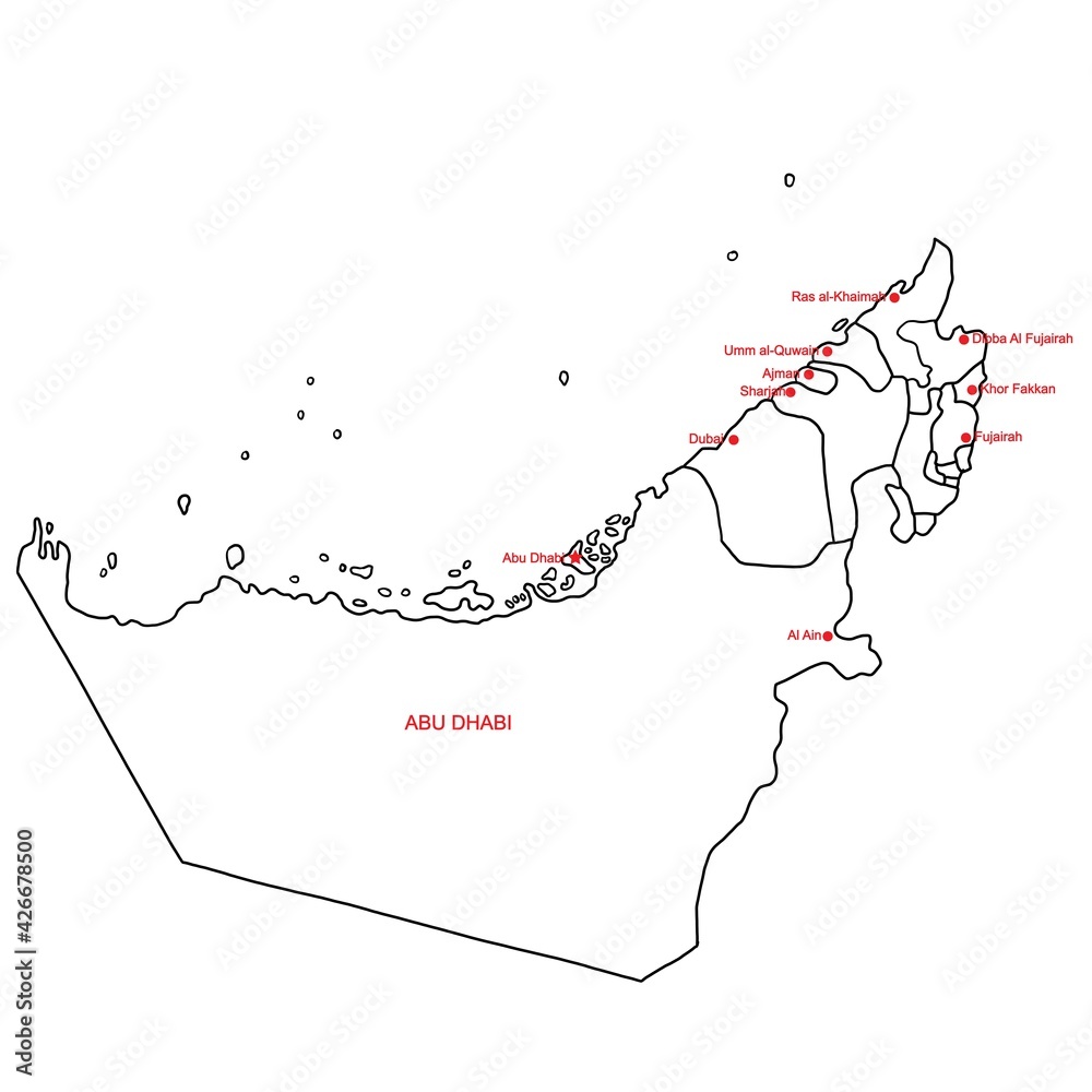 Doodle freehand drawing United Arab Emirate political map with major ...