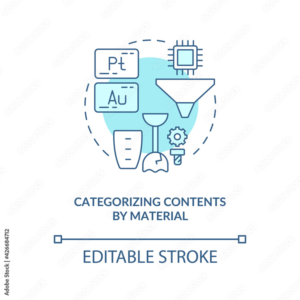 Categorizing contents by material concept icon. E-waste recycling idea ...