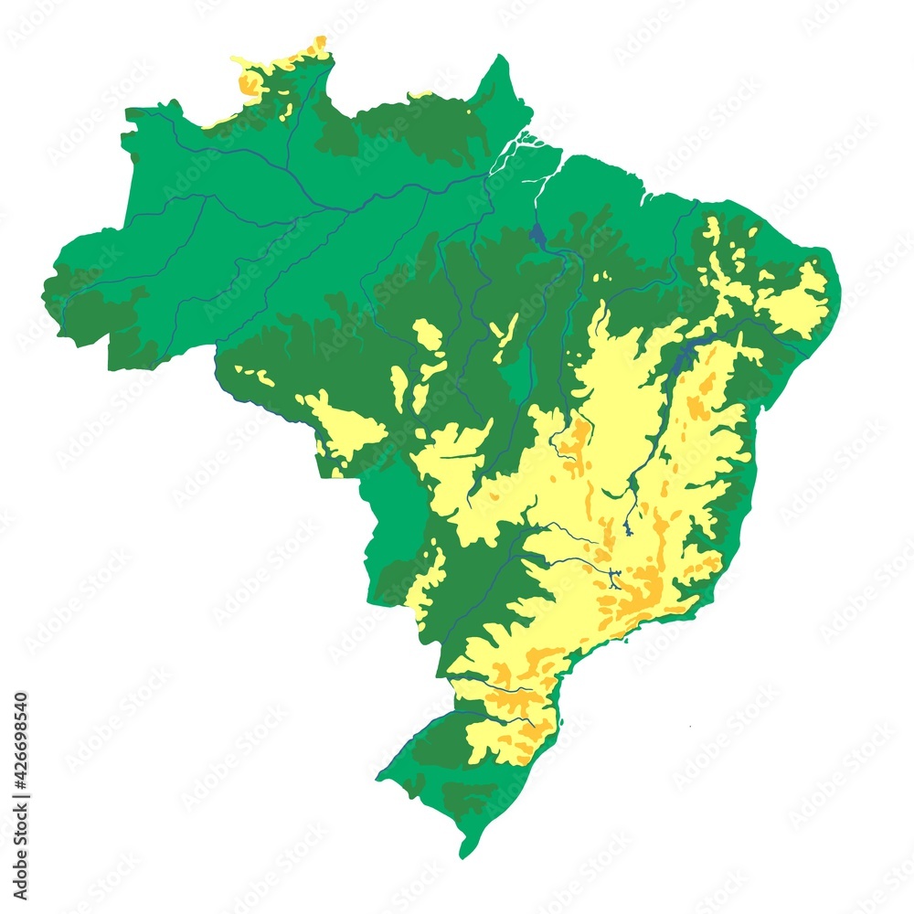 Brazil relief physical hypsometric map illustration Stock Illustration ...