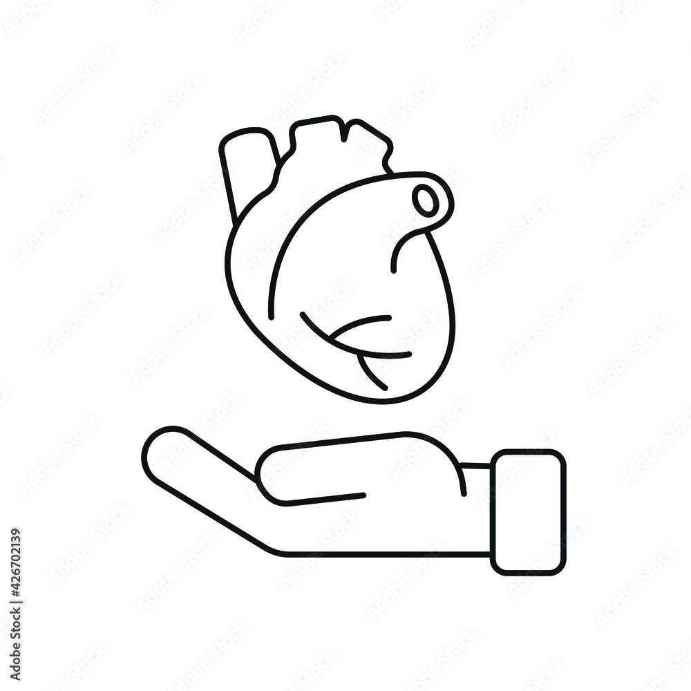 Heart donor linear icon. Donation. Surgical medicine. Thin line ...