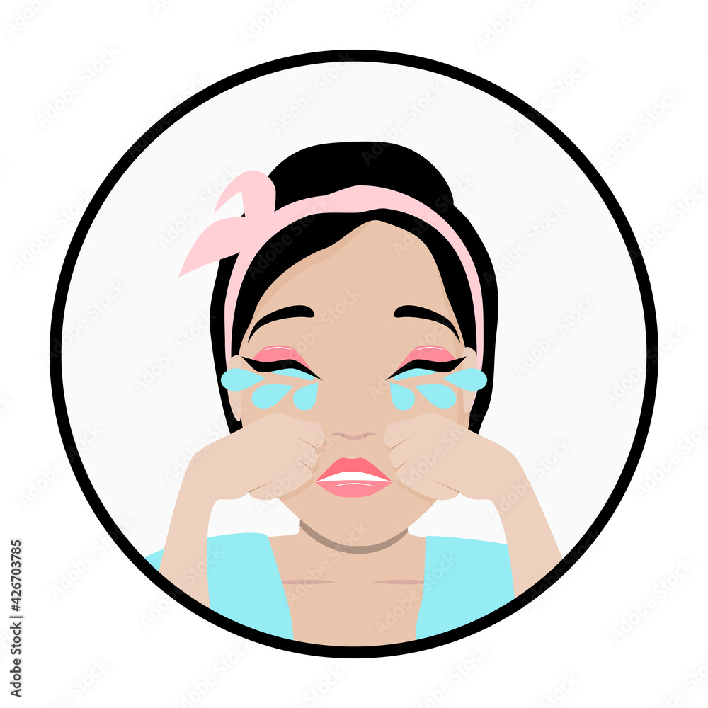 Tears! Cartoon cute brunette woman crying, wiping her tears with her ...