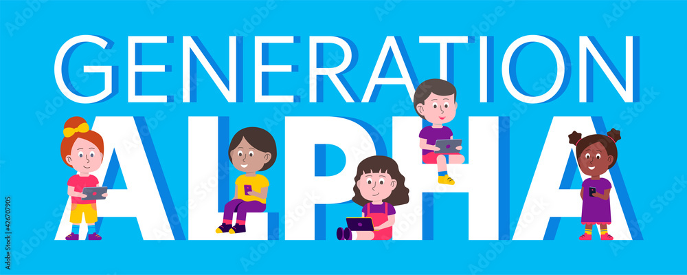 Vector illustration of Generation Alpha children the first generation ...