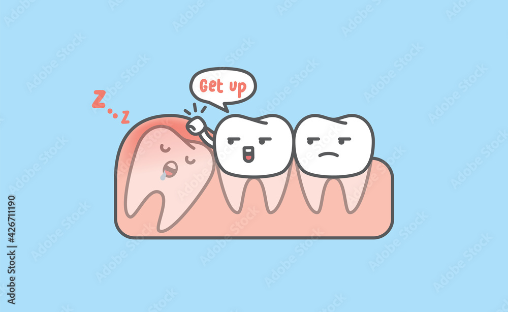 Dental cartoon of white teeth try to get the impaction tooth up by ...