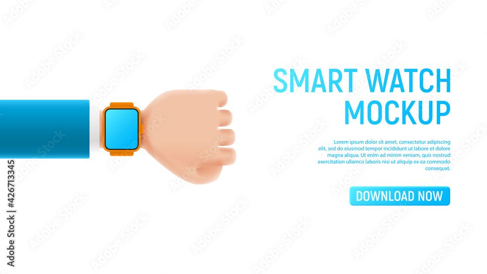 Mockup with cartoon hand and smart watch. Template of smart device with ...