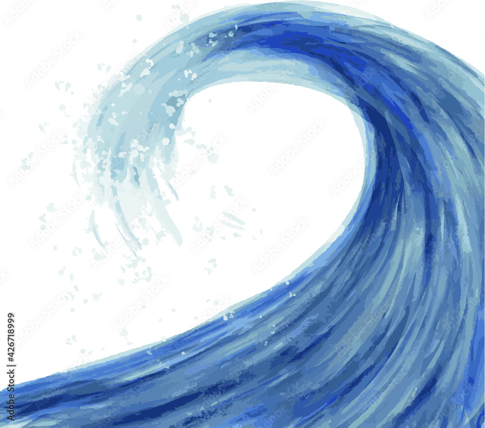 Aquarell, Wasserfarbe Welle mit Gischt, Wasser. Illustration isoliert ...
