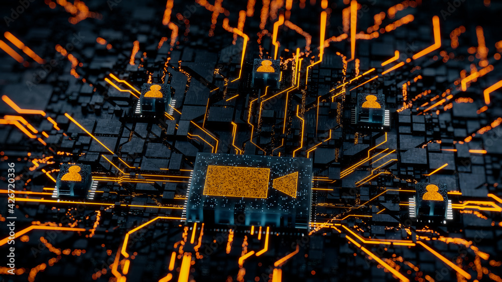 Video camera Technology Concept with Recording symbol on a Microchip ...