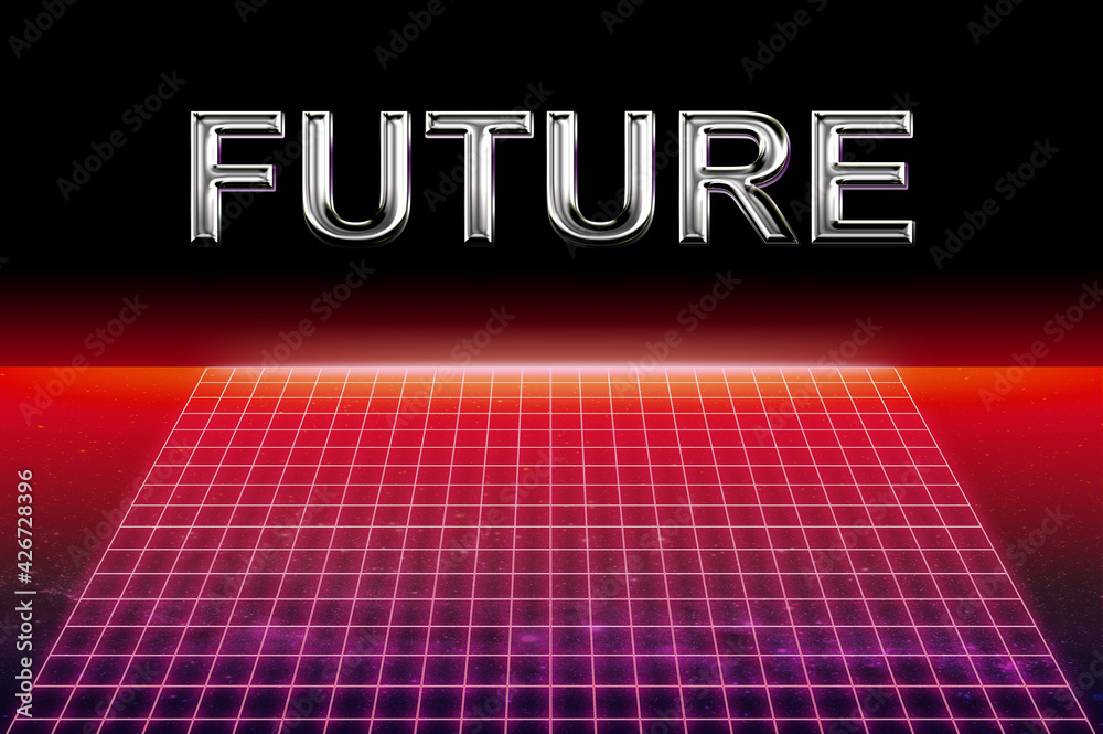 Future word lettering illustration in cyberpunk style. Retro futuristic ...