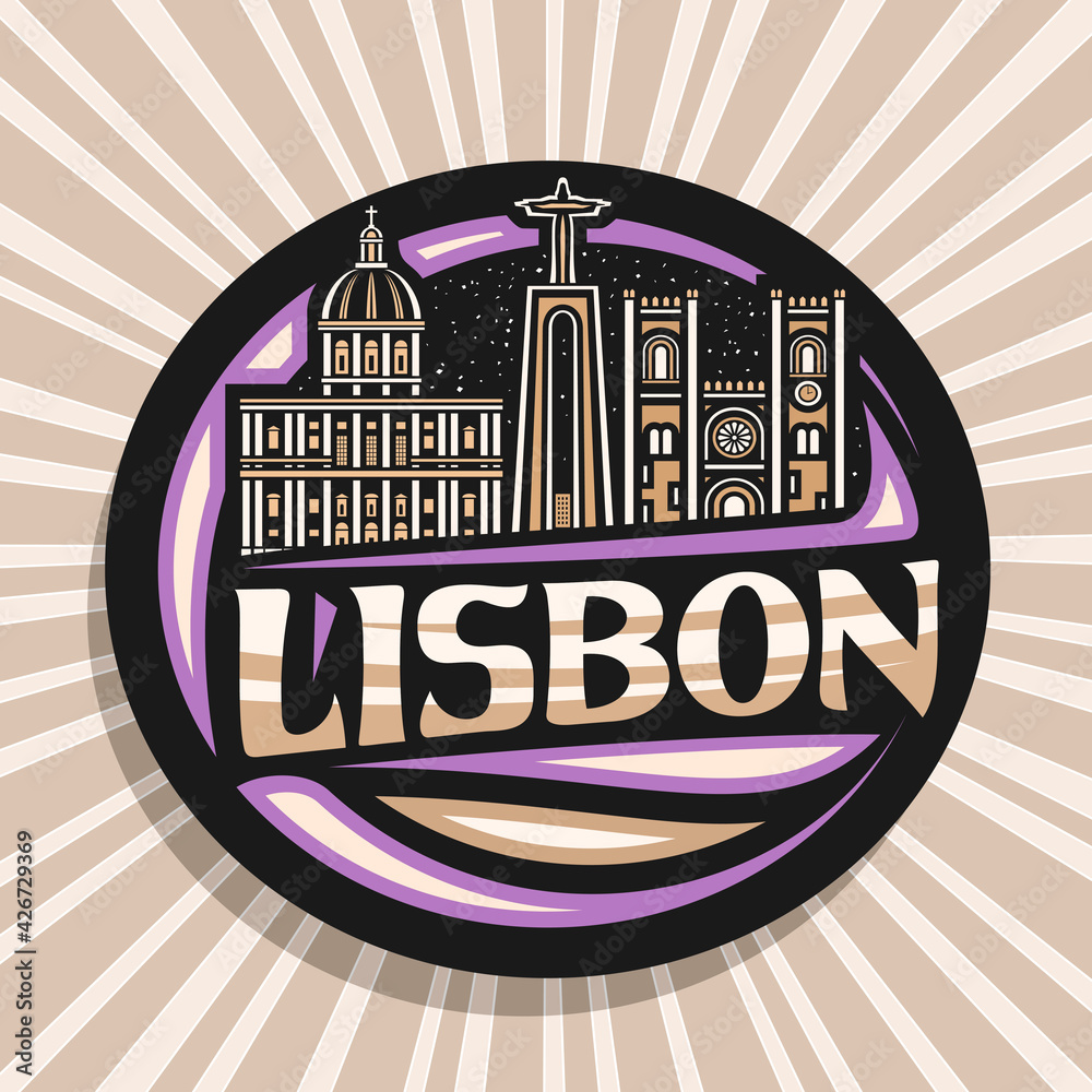 Vector logo for Lisbon, dark decorative sign with outline illustration ...