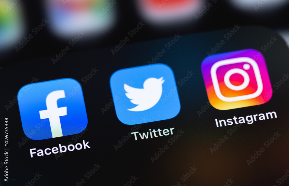 Facebook, Twitter, Instagram mobile icon apps on screen smartphone ...