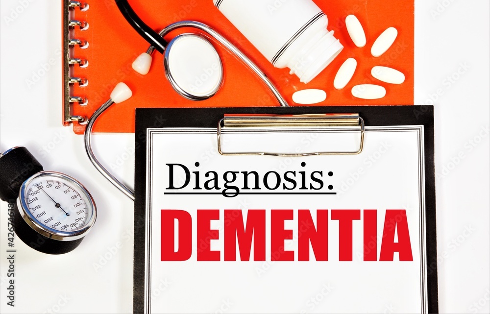 Dementia. Text inscription on the medical form. Memory disorders. The ...