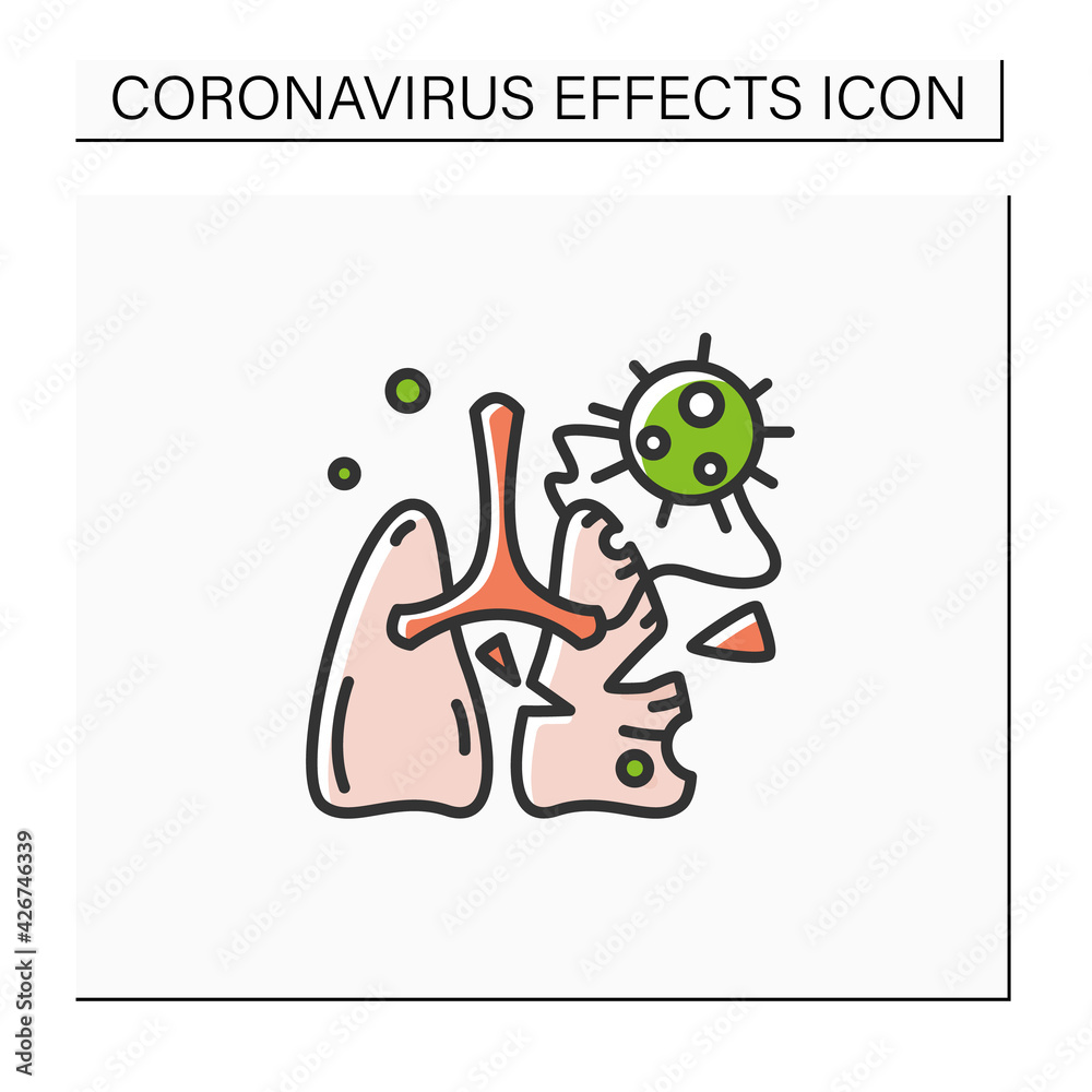 Lung damage color icon. Covid molecule attacking lungs. Concept of ...