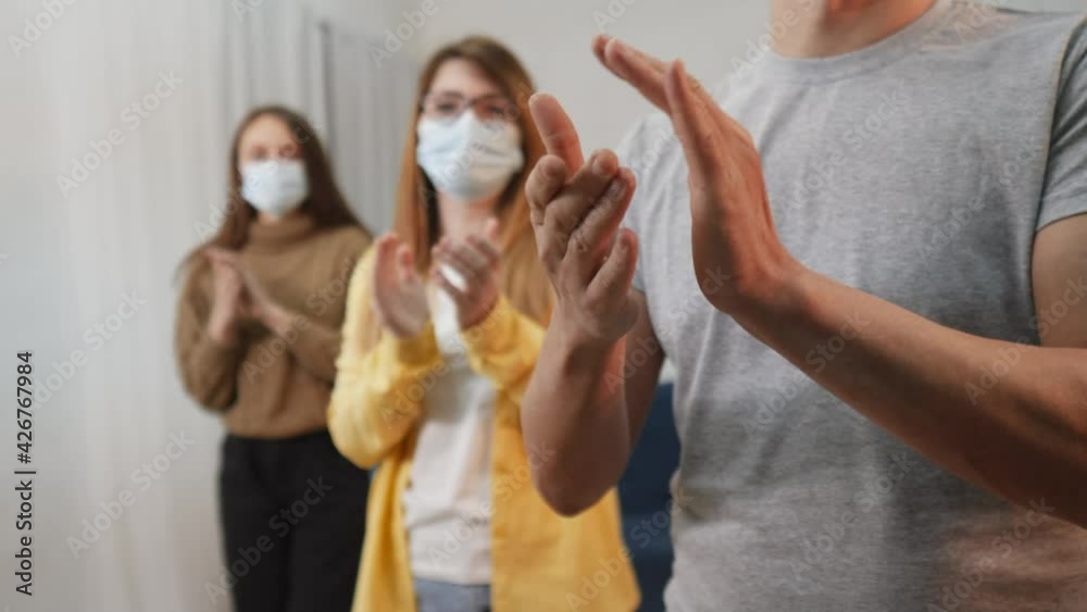 applause. crowd of people clap their hands. a coronavirus pandemic stay home concept. people ...