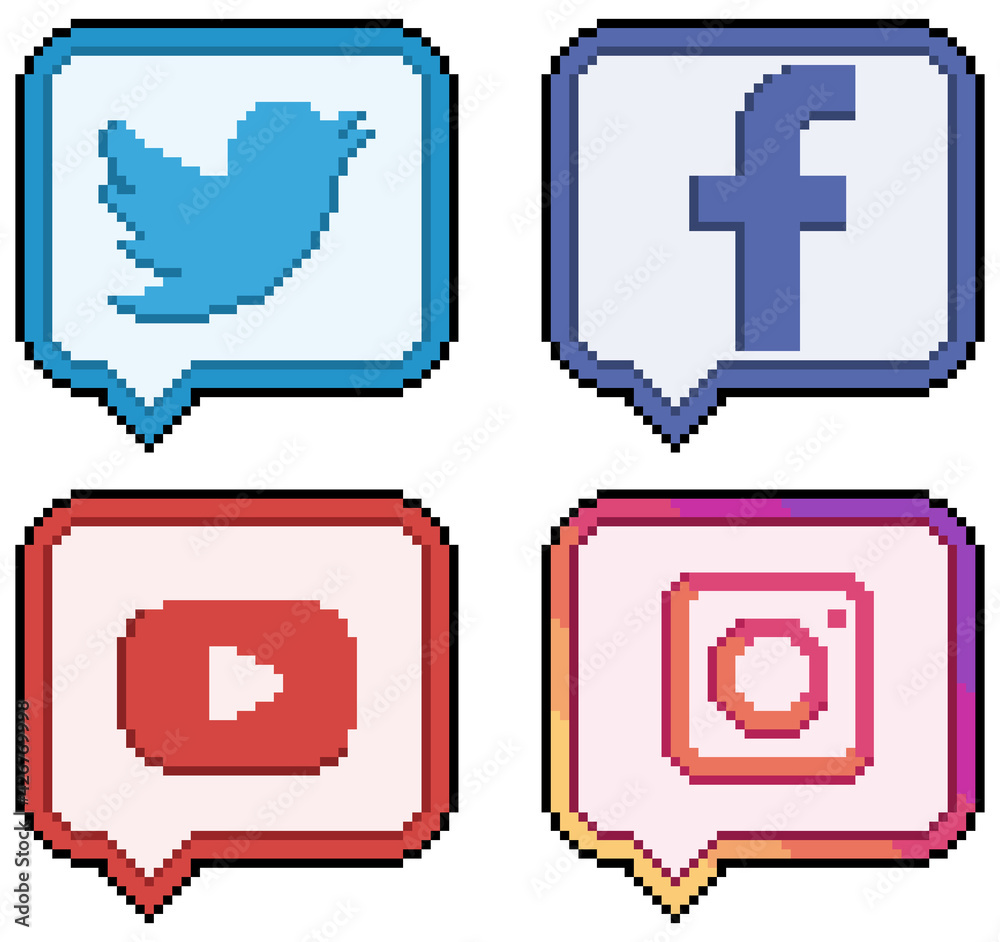Icons social media and social networks in pixel art Twitter, facebook ...