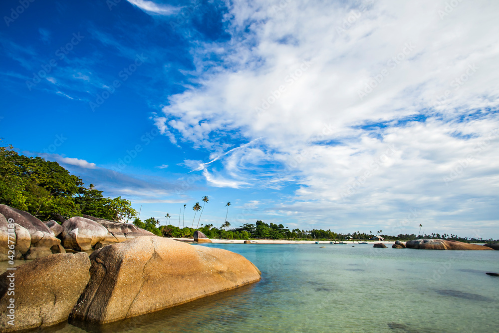 Beautiful seascape with big rock formation of Tanjung Tinggi Beach in ...