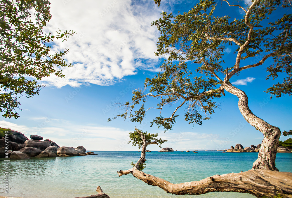 Beautiful seascape with big rock formation of Tanjung Tinggi Beach in ...