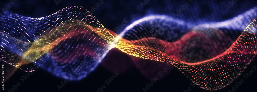 Abstract digital wave technology with flowing particles. Connection ...