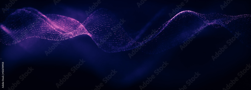 Abstract digital wave technology with flowing particles. Connection ...