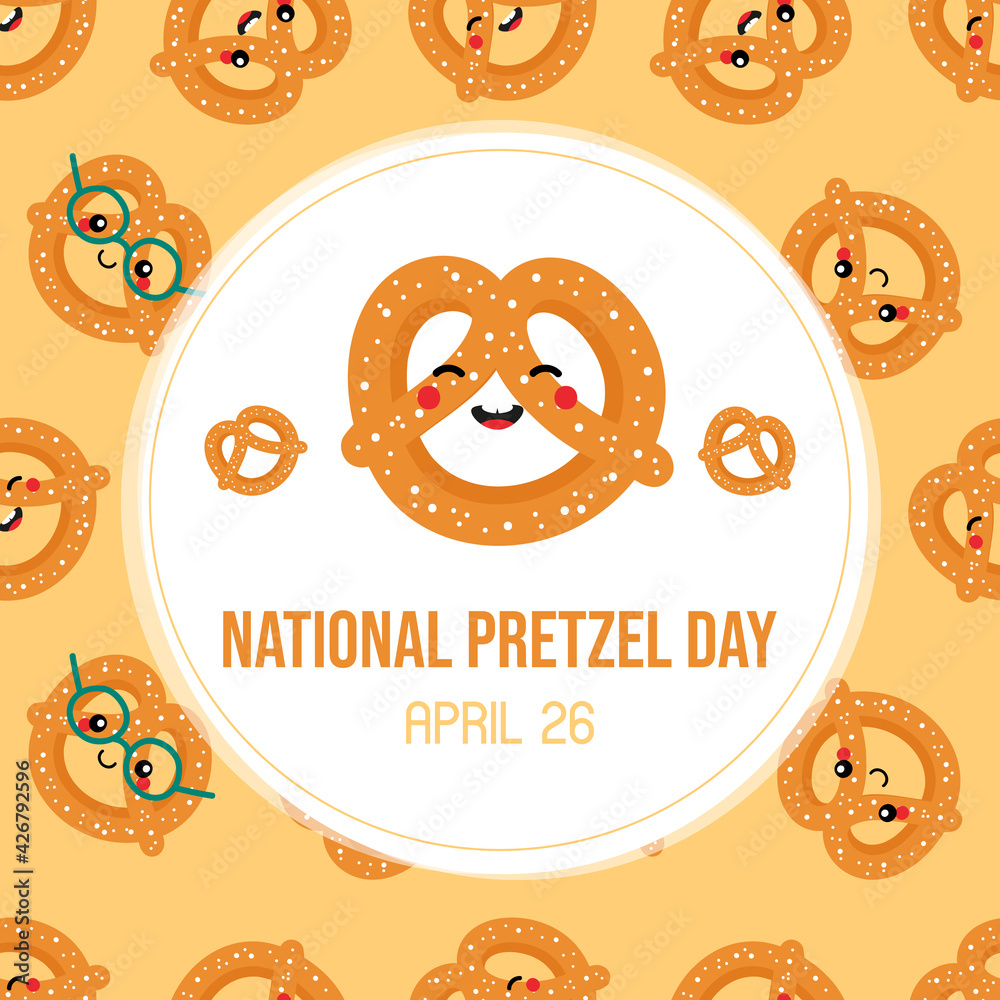 National Pretzel Day greeting card, illustration with cartoon style ...