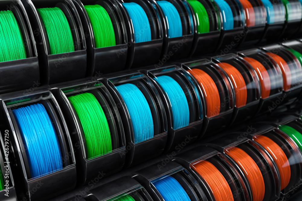 3d rendering the group various color of Polylactic Acid (PLA) filaments ...