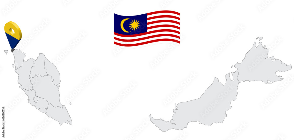 Location of State Perlis on map Malaysia. 3d State Perlis flag map ...