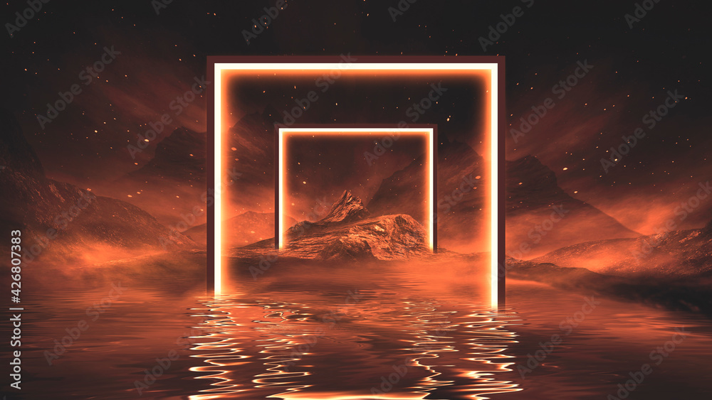 Futuristic fantasy night landscape with abstract landscape and island ...