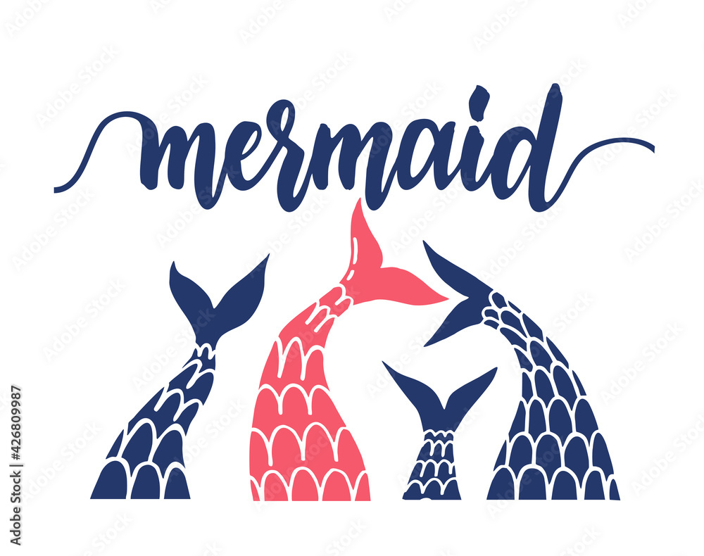 Mermaids background with mermaid and fish tails vector. Illustration of ...