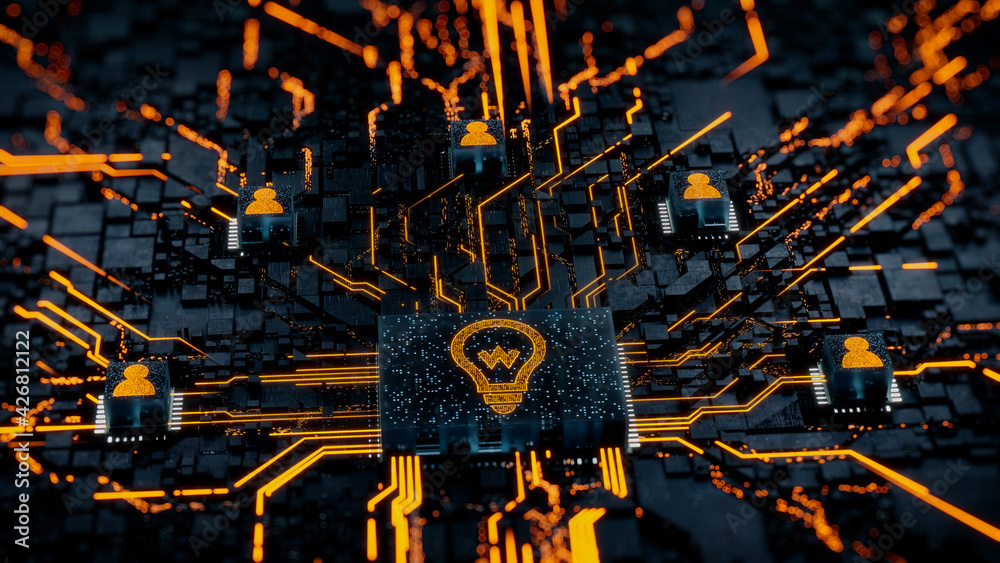 Innovation Technology Concept with lightbulb symbol on a Microchip ...